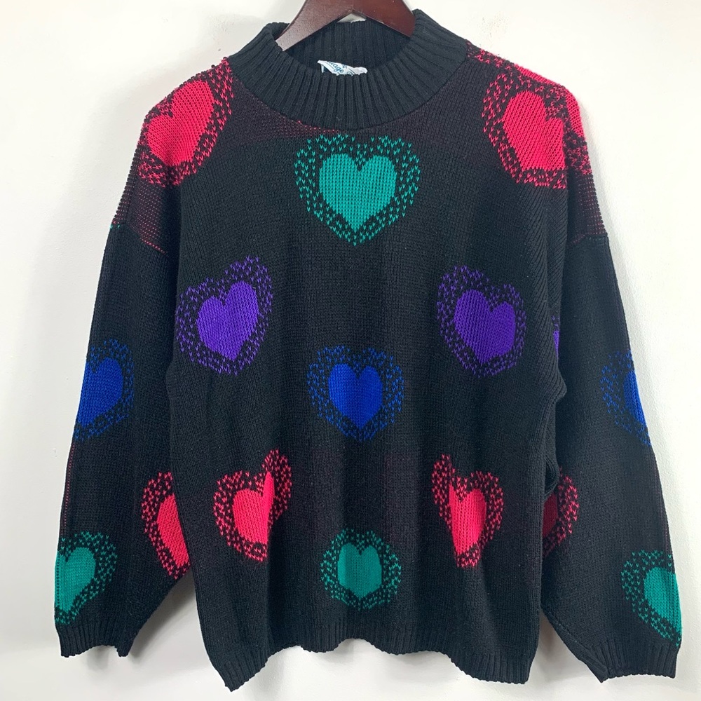 Vintage Village Fair Heart Knit Sweater - Gem